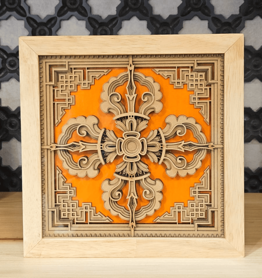 Handmade Bajra Sacred Frame - Buddhist Vajra Wood Art from Nepal