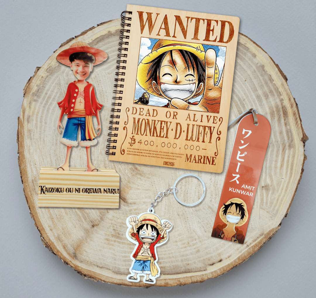 Monkey D. Luffy Wooden Notebook Gift Set – Bookmark, Keyring & More for ...