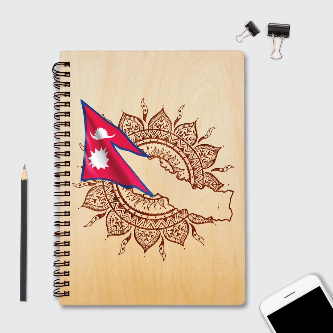 Exclusive Nepalese Wooden Notebook with Flag, Map & Mandala Design ...